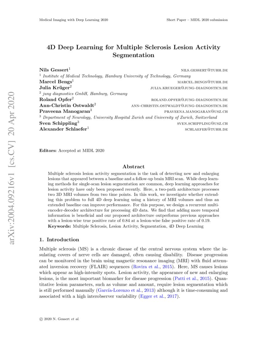 4D Deep Learning for Multiple Sclerosis Lesion Activity Segmentation | DeepAI