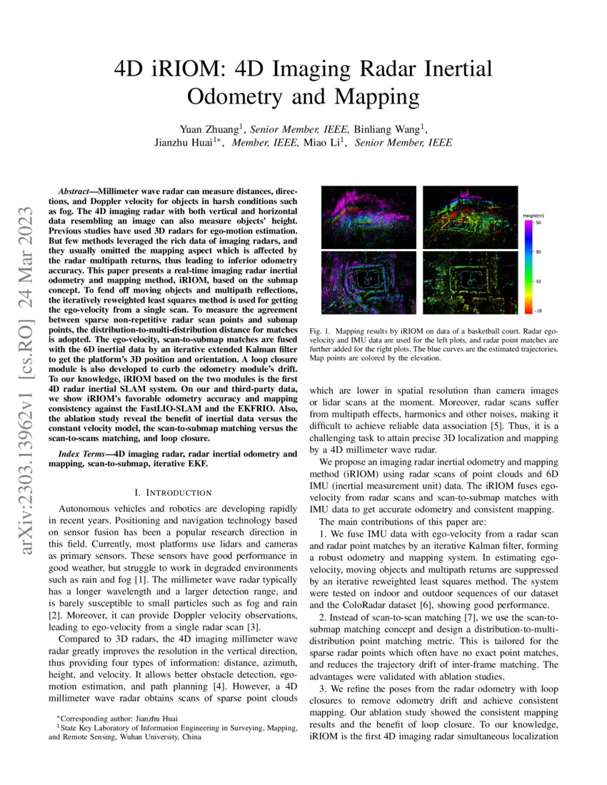 4D iRIOM: 4D Imaging Radar Inertial Odometry and Mapping | DeepAI