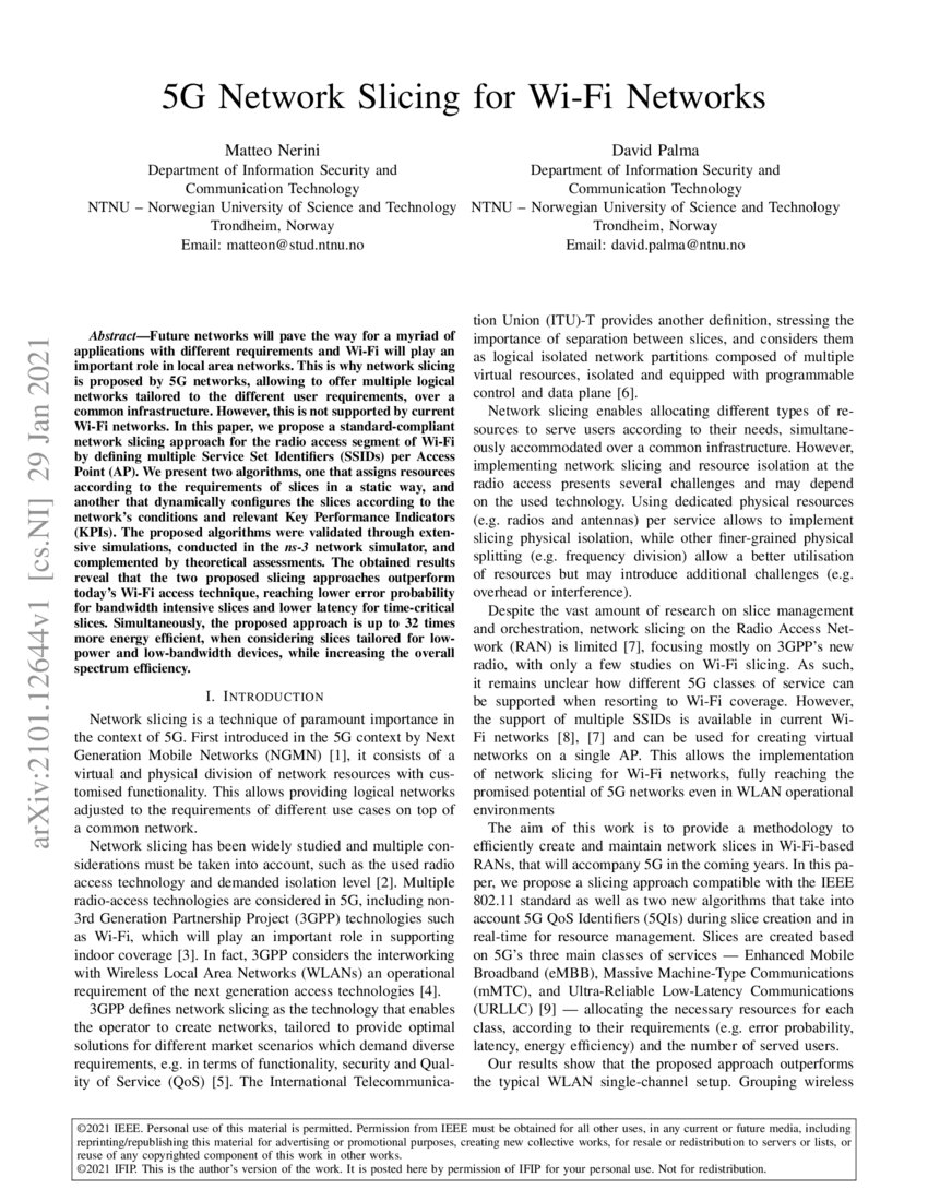 5G Network Slicing for Wi-Fi Networks | DeepAI