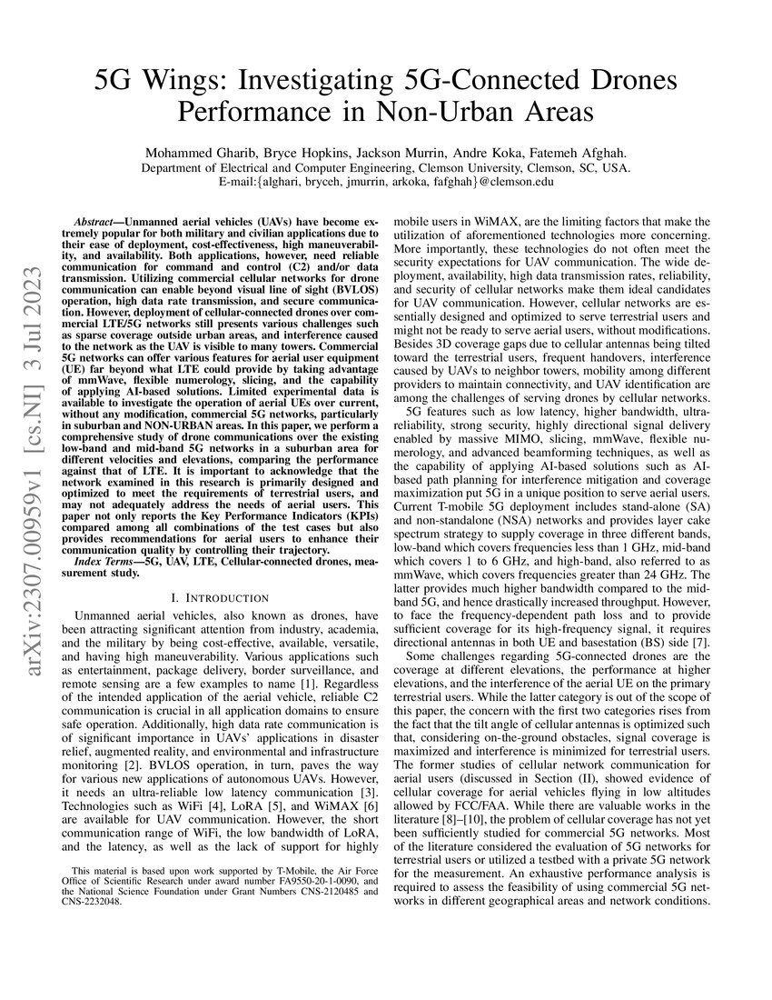 5G Wings: Investigating 5G-Connected Drones Performance in Non-Urban Areas | DeepAI