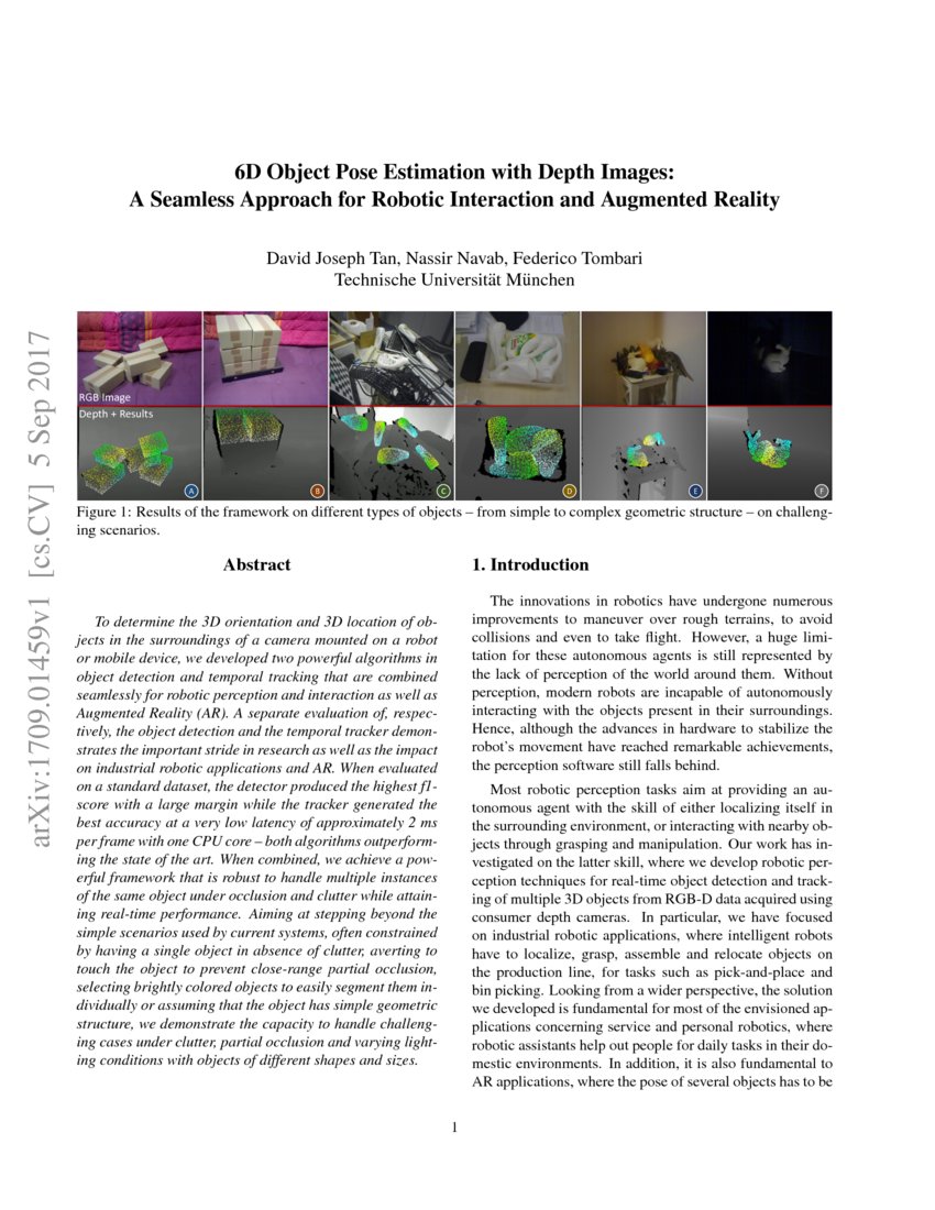 6d Object Pose Estimation With Depth Images A Seamless Approach For Robotic Interaction And