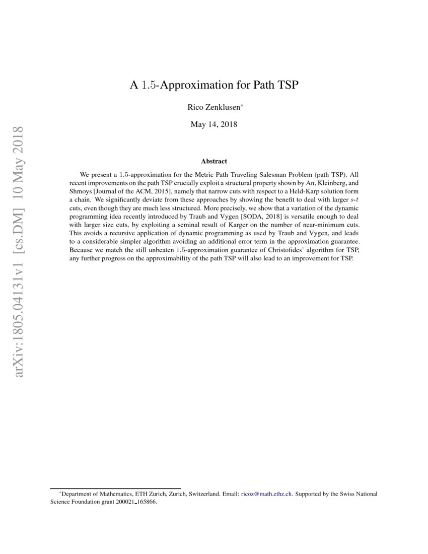 A 15 Approximation For Path Tsp Deepai 