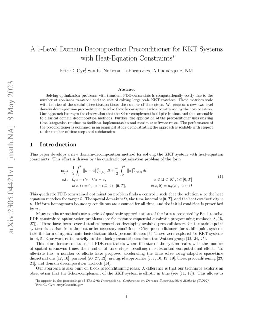 A 2 Level Domain Decomposition Preconditioner For Kkt Systems With Heat Equation Constraints