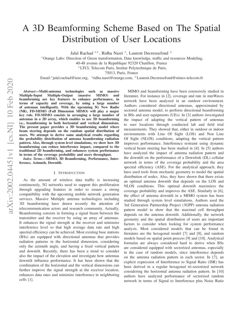 A 3d Beamforming Scheme Based On The Spatial Distribution Of User