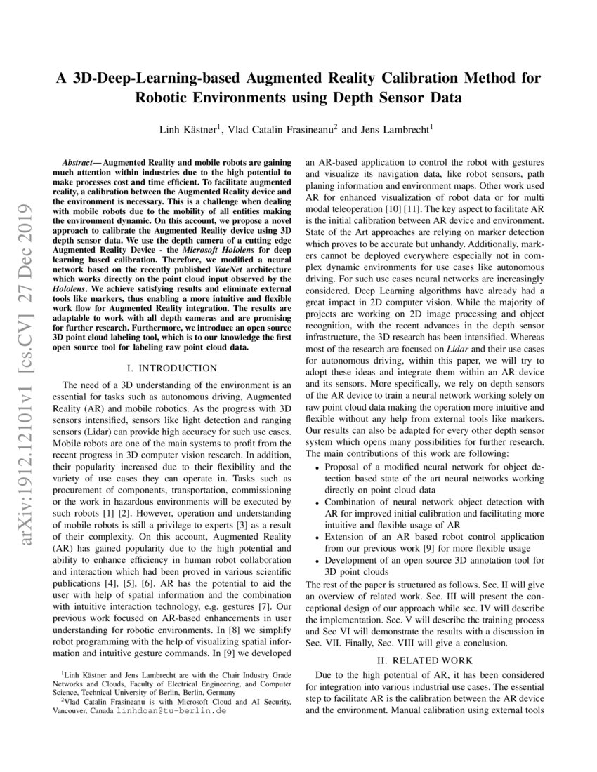 A 3D-Deep-Learning-based Augmented Reality Calibration Method for Robotic Environments using ...
