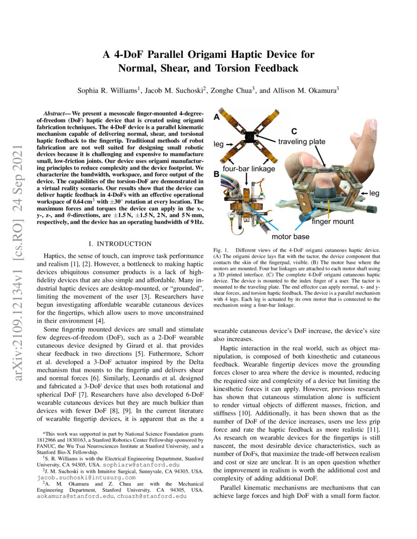 A 4-DoF Parallel Origami Haptic Device for Normal, Shear, and Torsion ...