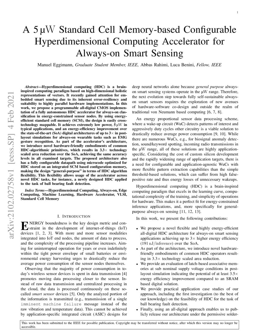 A 5 μw Standard Cell Memory Based Configurable Hyperdimensional