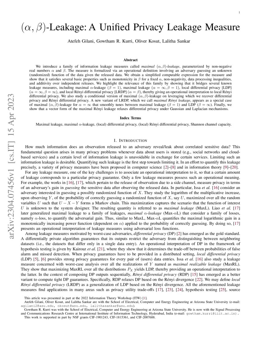 α β Leakage A Unified Privacy Leakage Measure Deepai