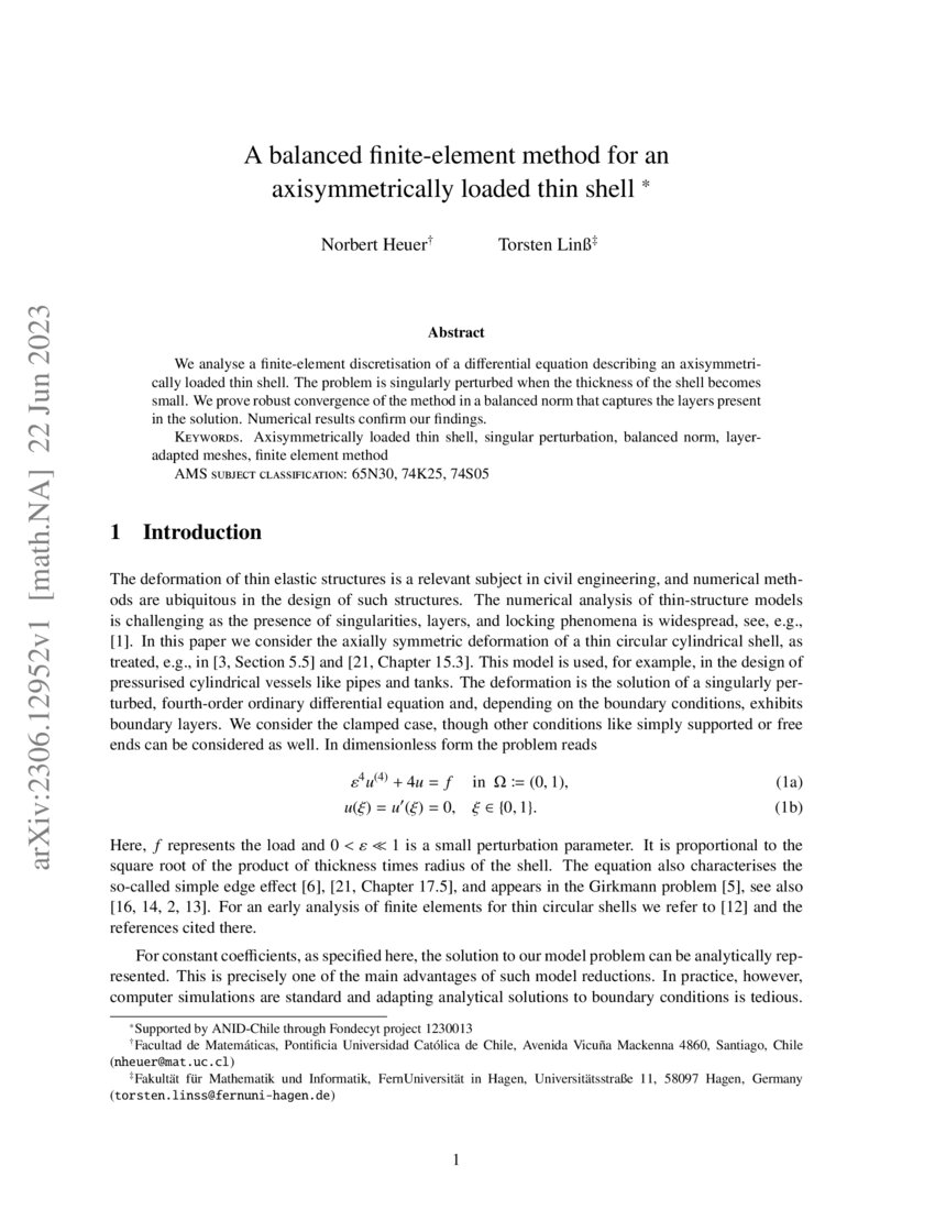 A Balanced Finite Element Method For An Axisymmetrically Loaded Thin
