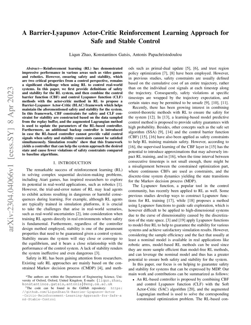 A Barrier-Lyapunov Actor-Critic Reinforcement Learning Approach for ... A Barrier-Lyapunov Actor-Critic Reinforcement Learning Approach for ...
