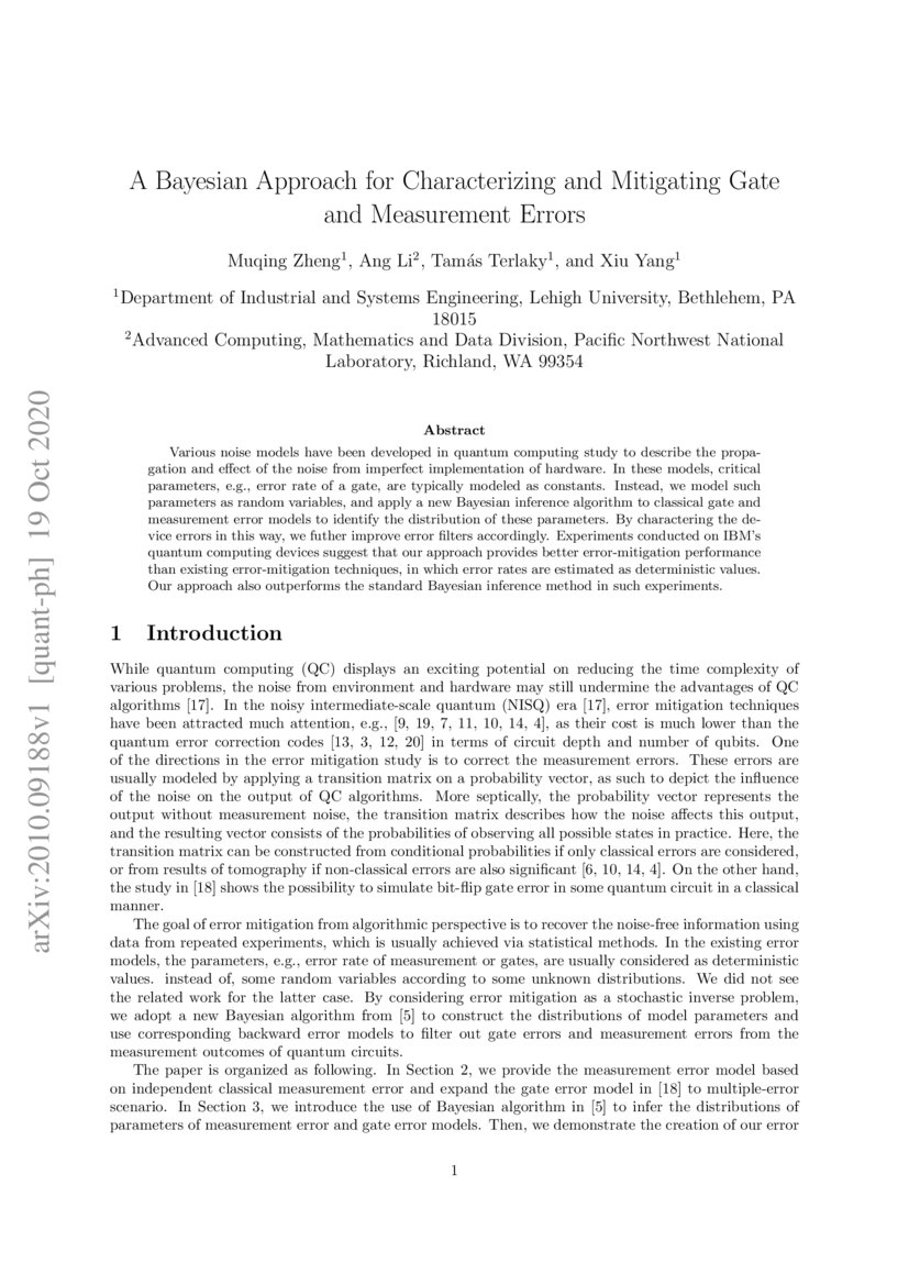 A Bayesian Approach for Characterizing and Mitigating Gate and Measurement Errors | DeepAI