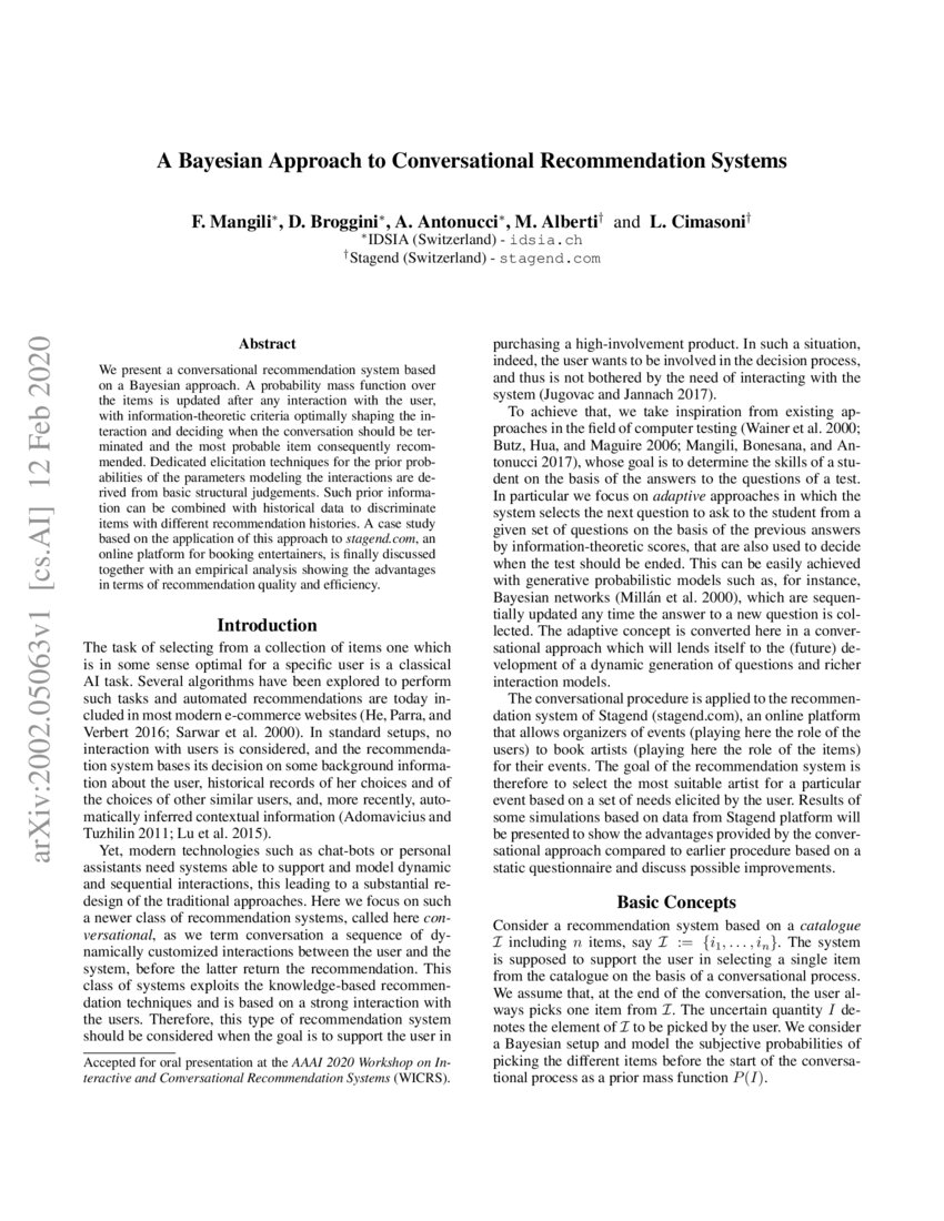 A Bayesian Approach to Conversational Recommendation Systems | DeepAI