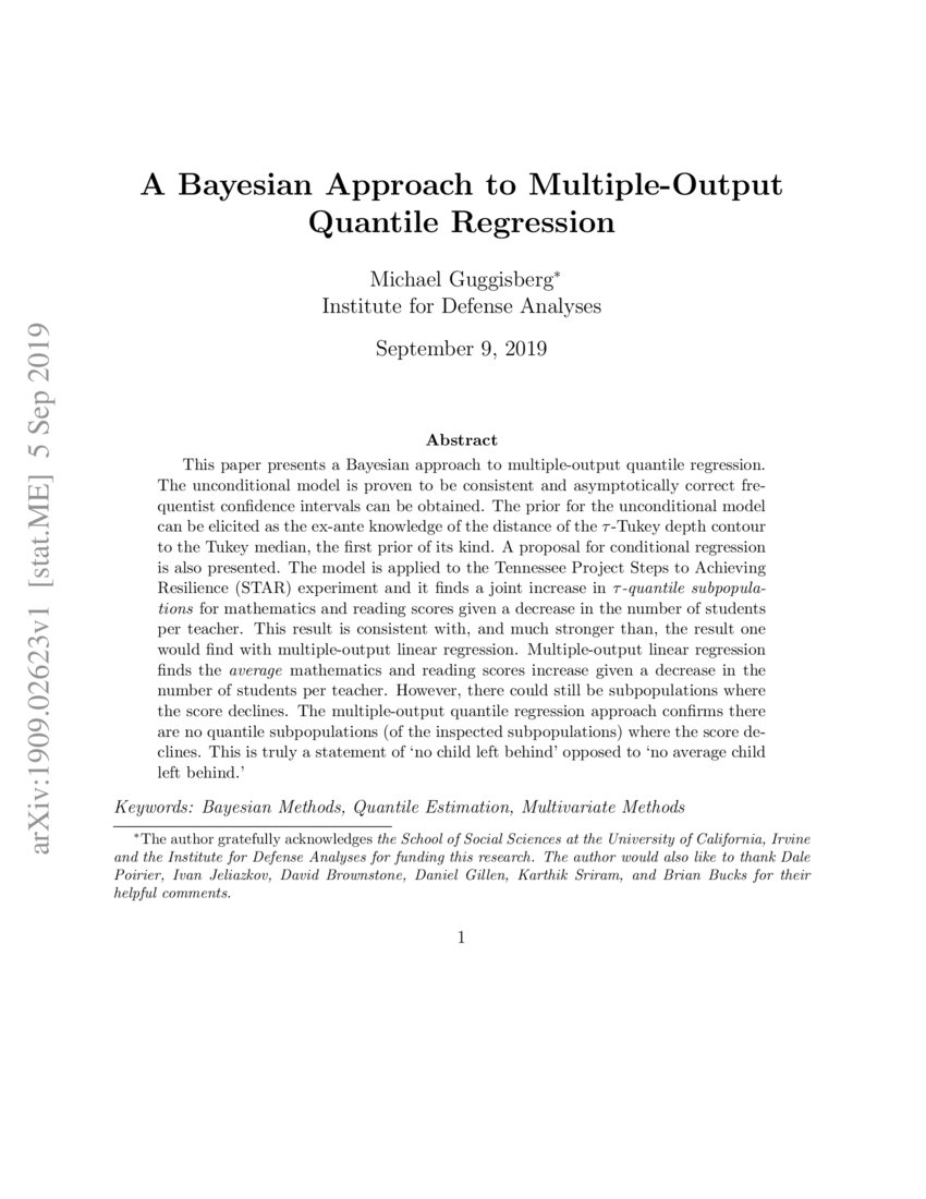 A Bayesian Approach To Multiple Output Quantile Regression Deepai 