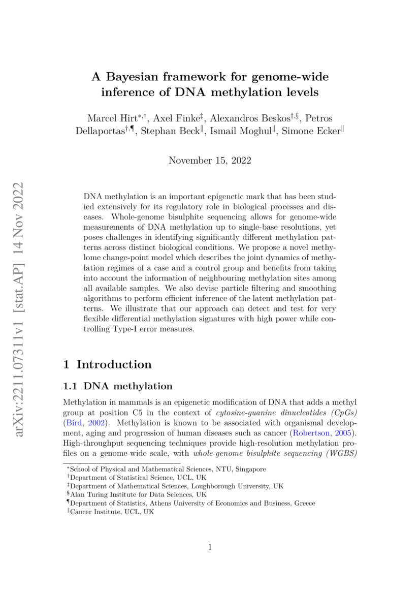 A Bayesian framework for genome-wide inference of DNA methylation levels | DeepAI