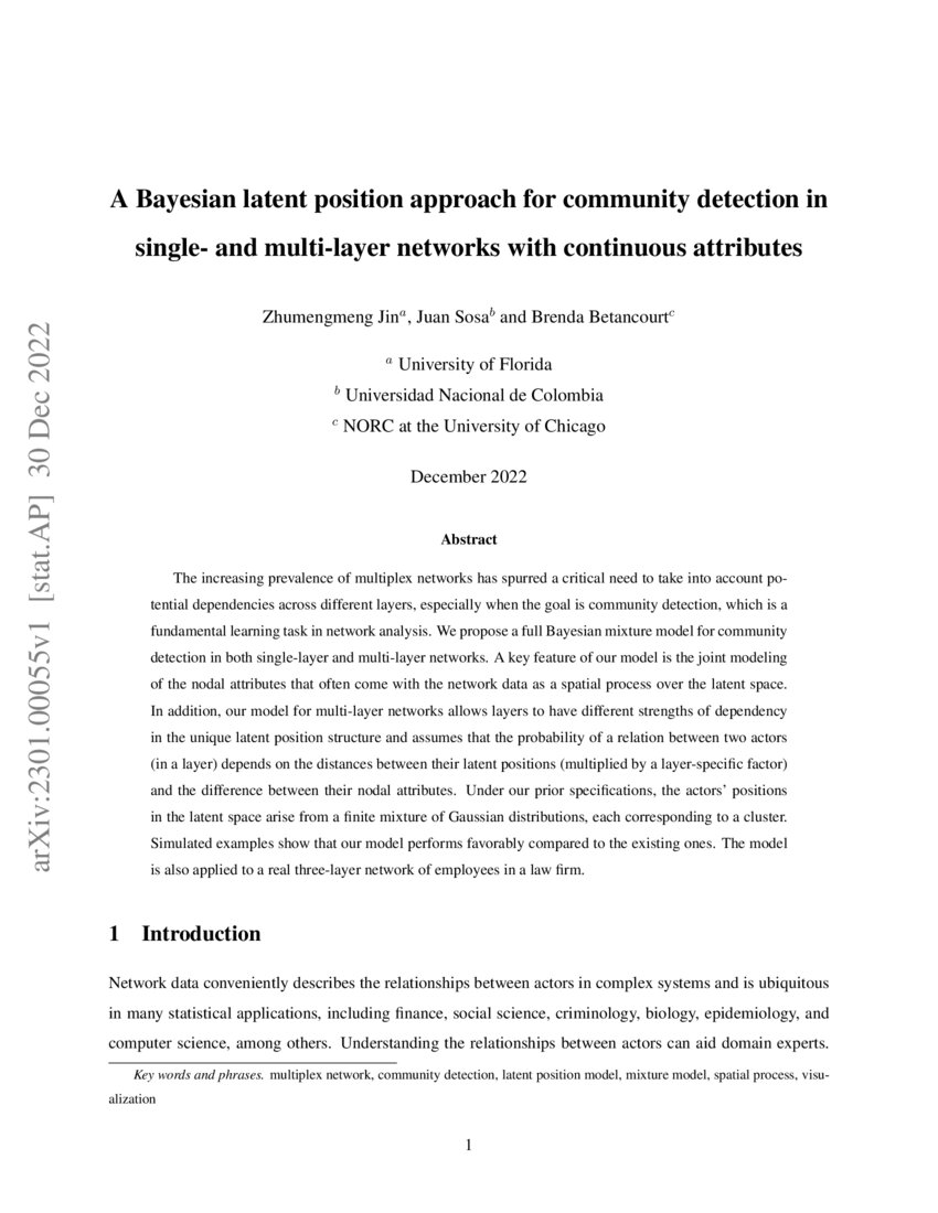 A Bayesian Latent Position Approach For Community Detection In Single And Multi Layer Networks 1261
