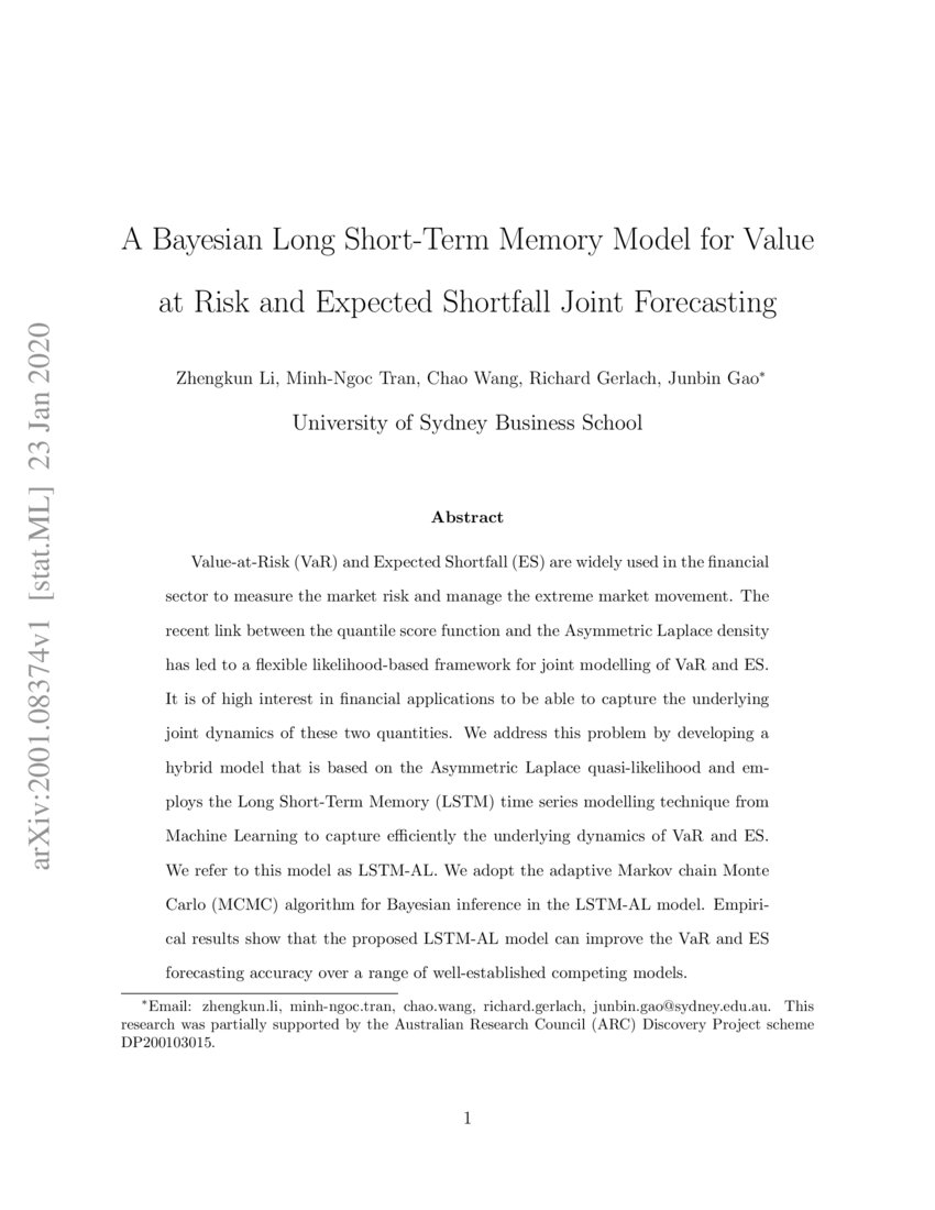 A Bayesian Long Short-Term Memory Model for Value at Risk and Expected Shortfall Joint ...