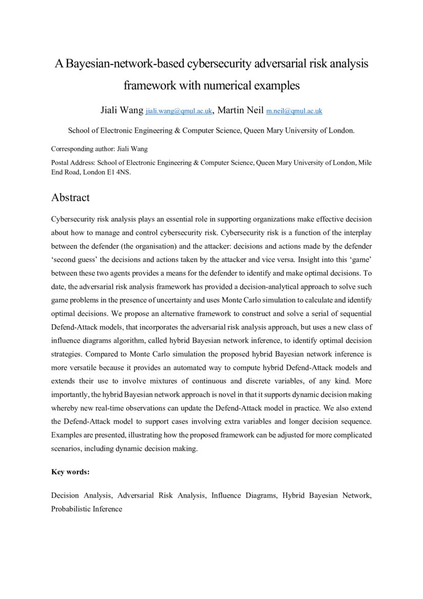 A Bayesian Network Based Cybersecurity Adversarial Risk Analysis Framework With Numerical