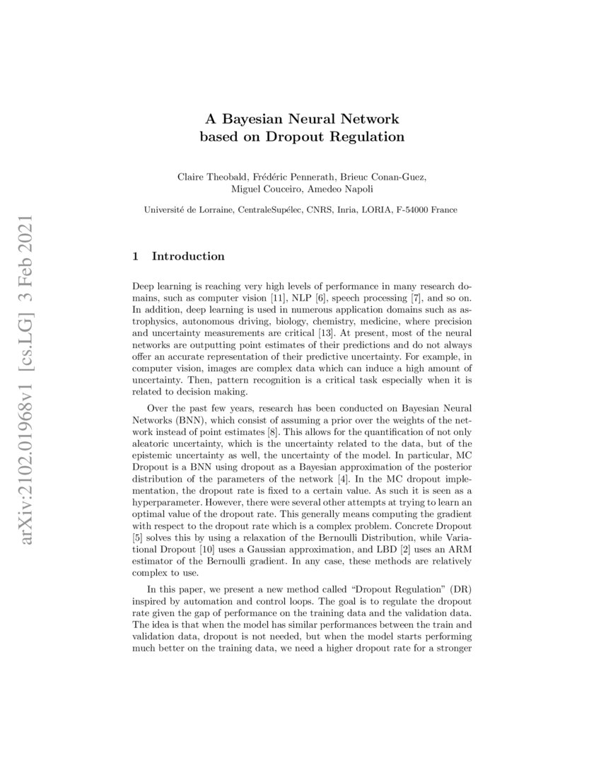 A Bayesian Neural Network Based On Dropout Regulation Deepai