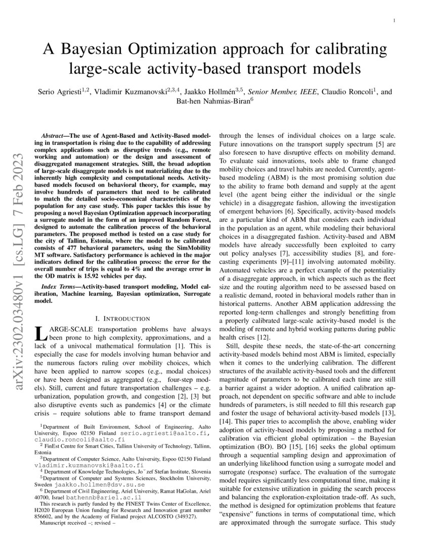 A Bayesian Optimization approach for calibrating large-scale activity-based transport models ...
