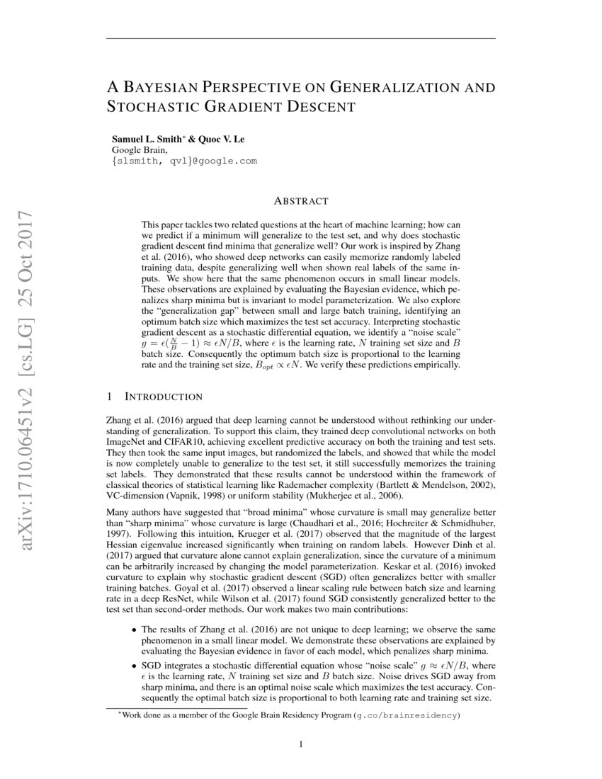 A Bayesian Perspective On Generalization And Stochastic Gradient Descent Deepai