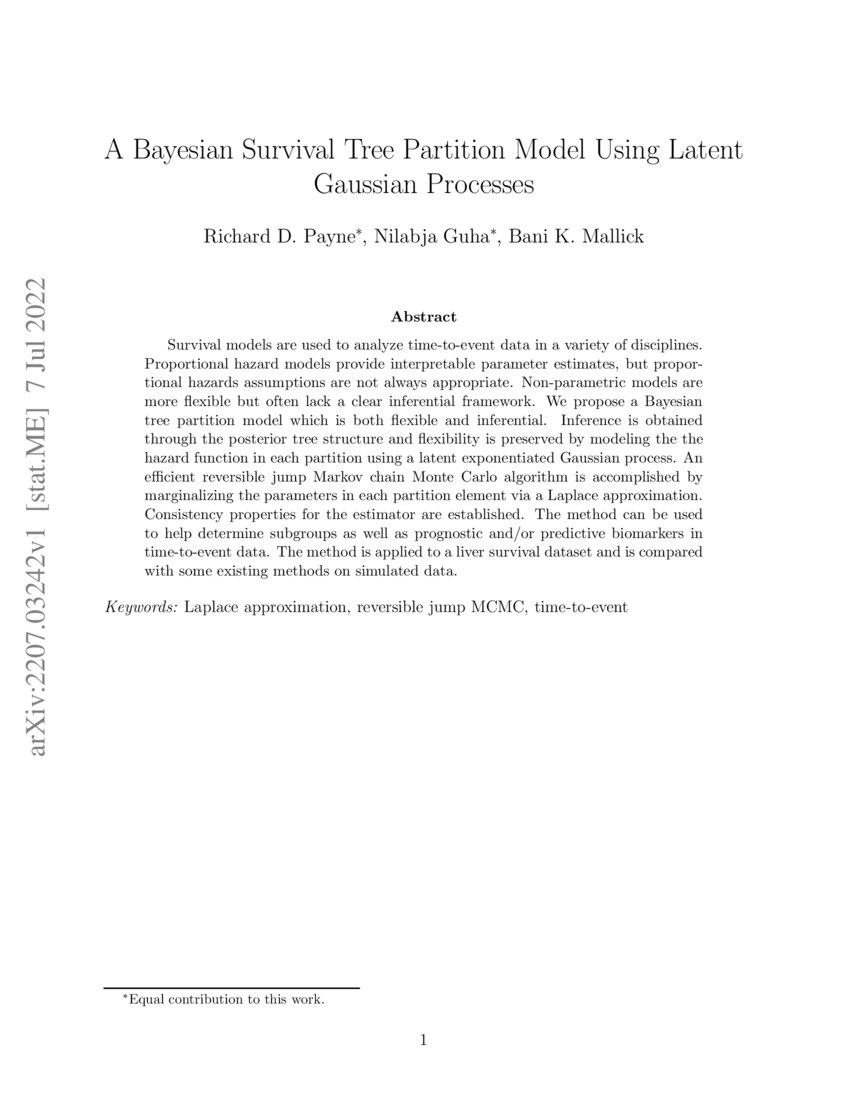 A Bayesian Survival Tree Partition Model Using Latent Gaussian Processes Deepai 