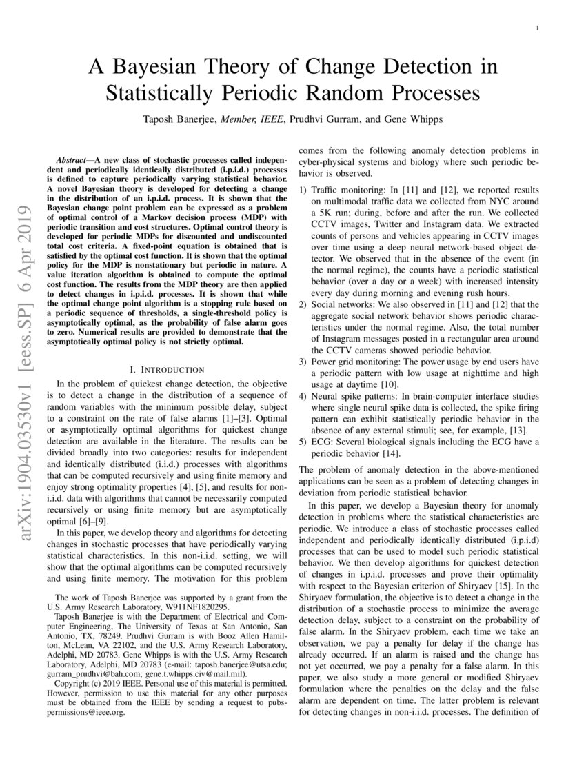 A Bayesian Theory of Change Detection in Statistically Periodic Random Processes | DeepAI
