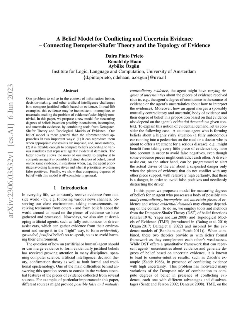 A Belief Model for Conflicting and Uncertain Evidence – Connecting ...