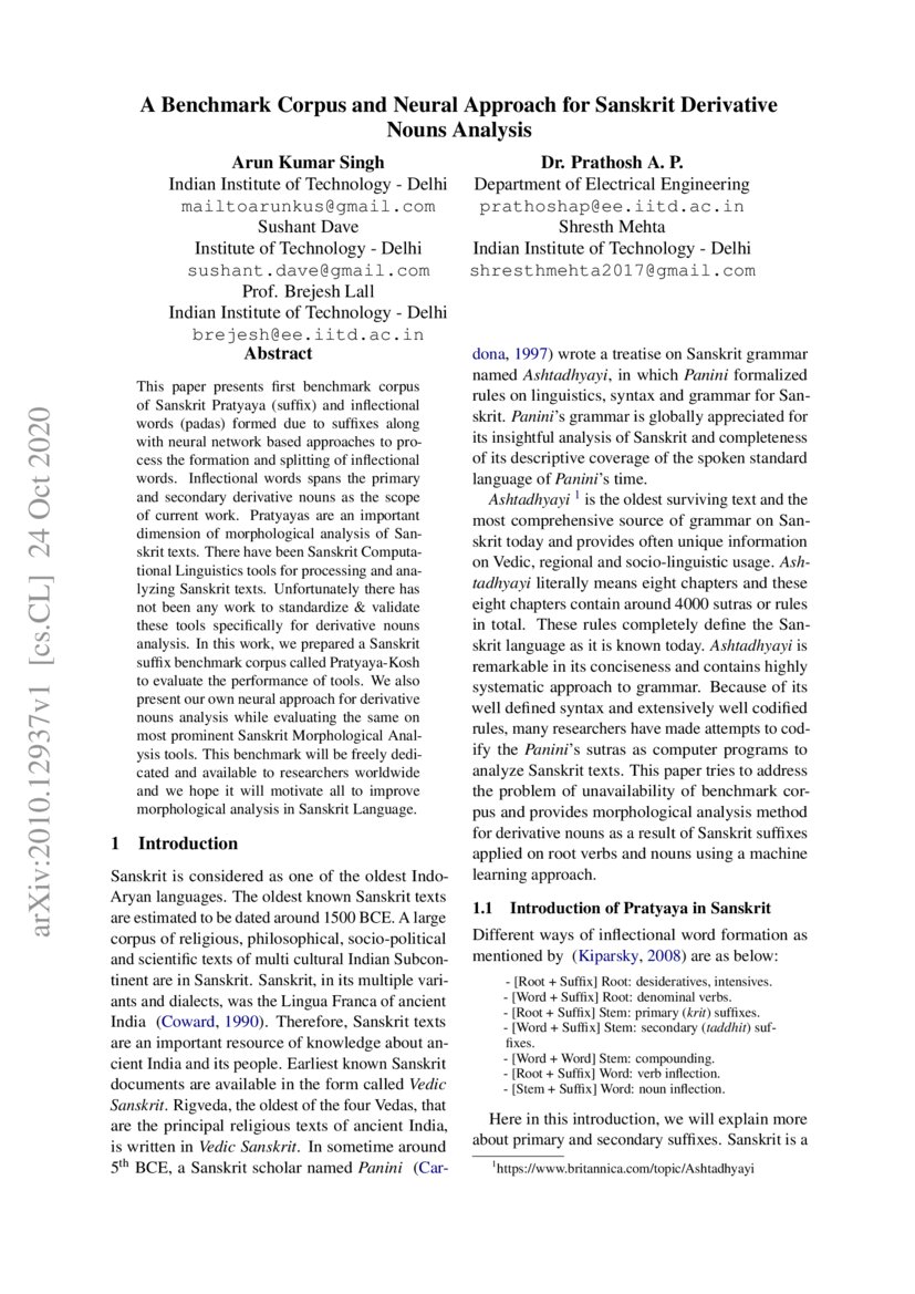 A Benchmark Corpus and Neural Approach for Sanskrit Derivative Nouns Analysis | DeepAI