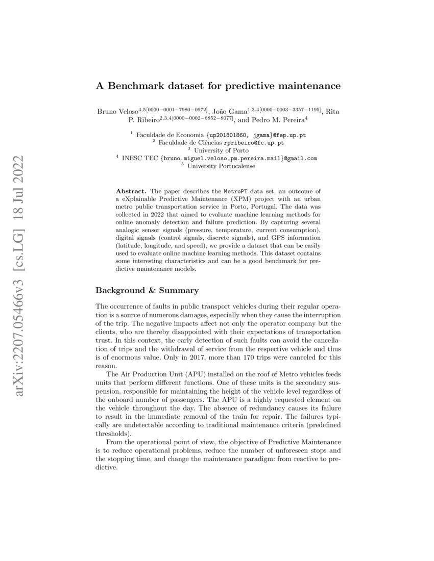 A Benchmark Dataset For Predictive Maintenance Deepai