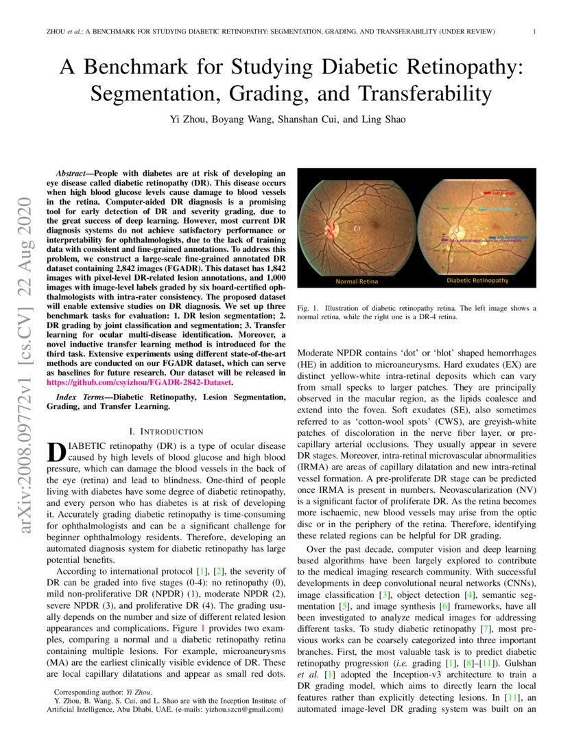 A Benchmark for Studying Diabetic Retinopathy: Segmentation, Grading ...