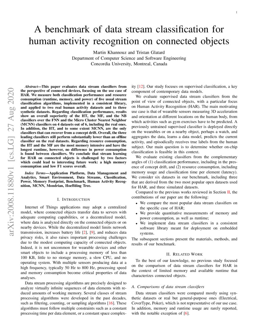 A Benchmark Of Data Stream Classification For Human Activity Recognition On Connected Objects