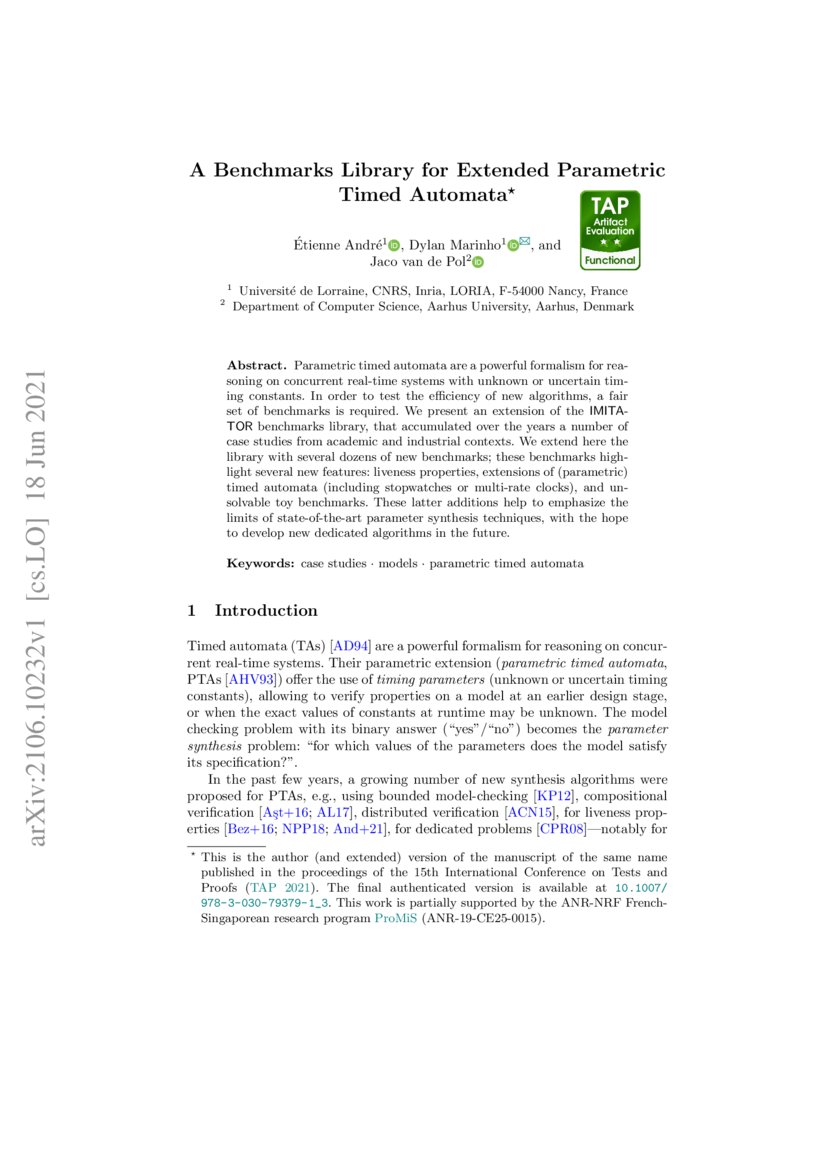 A Benchmarks Library for Extended Parametric Timed Automata | DeepAI