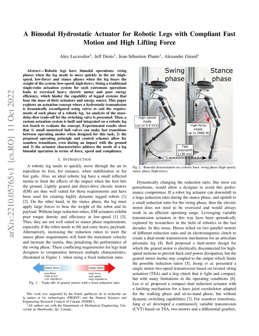 A Bimodal Hydrostatic Actuator for Robotic Legs with Compliant Fast ...