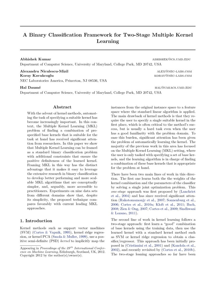 A Binary Classification Framework for Two-Stage Multiple Kernel ... A Binary Classification Framework for Two-Stage Multiple Kernel ...