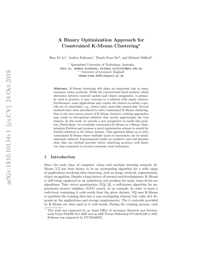 A Binary Optimization Approach For Constrained K Means Clustering Deepai 