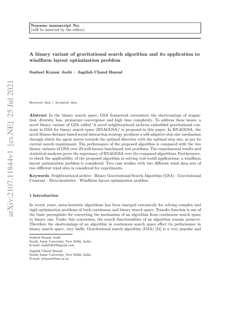A Binary Variant Of Gravitational Search Algorithm And Its Application To Windfarm Layout