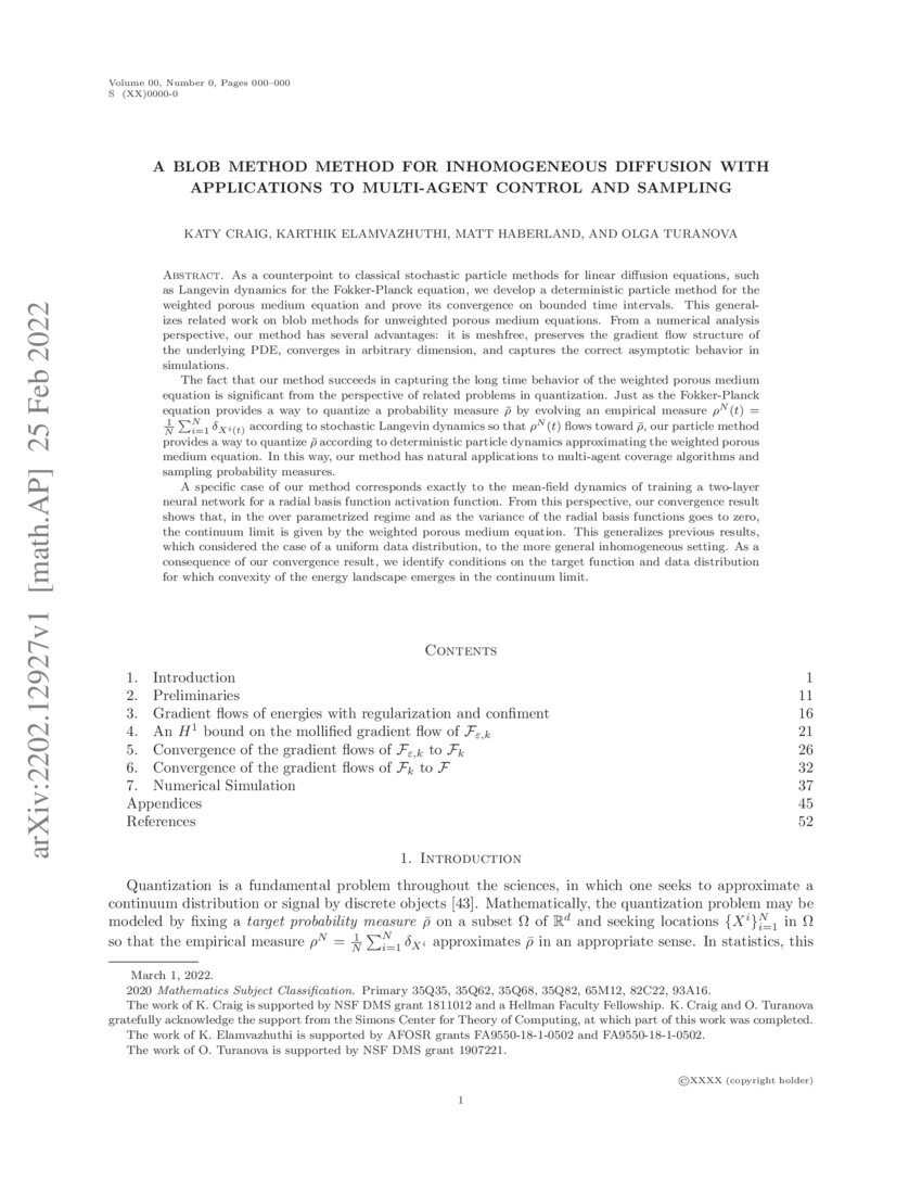 A blob method for inhomogeneous diffusion with applications to multi-agent control and sampling ...
