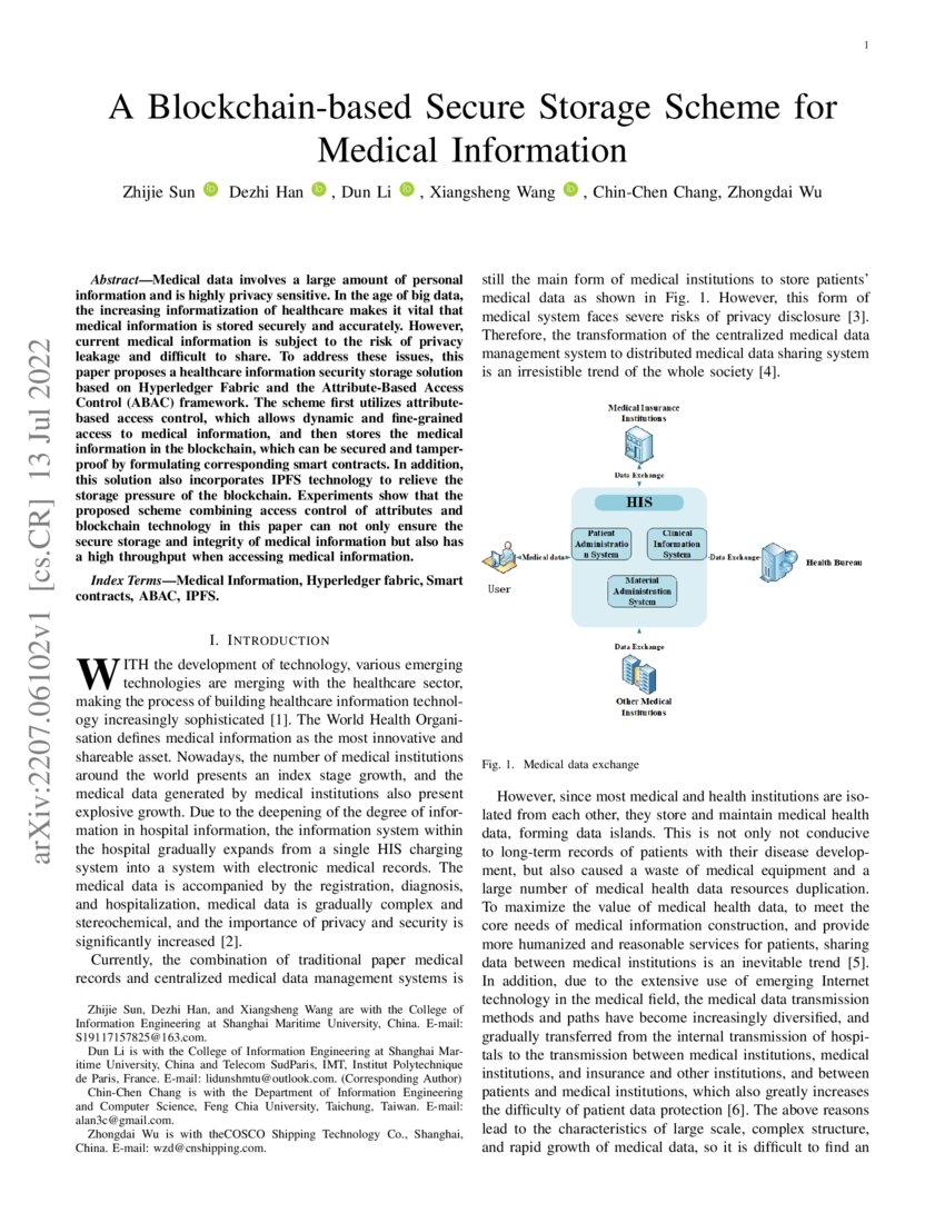 A Blockchain Based Secure Storage Scheme For Medical Information Deepai