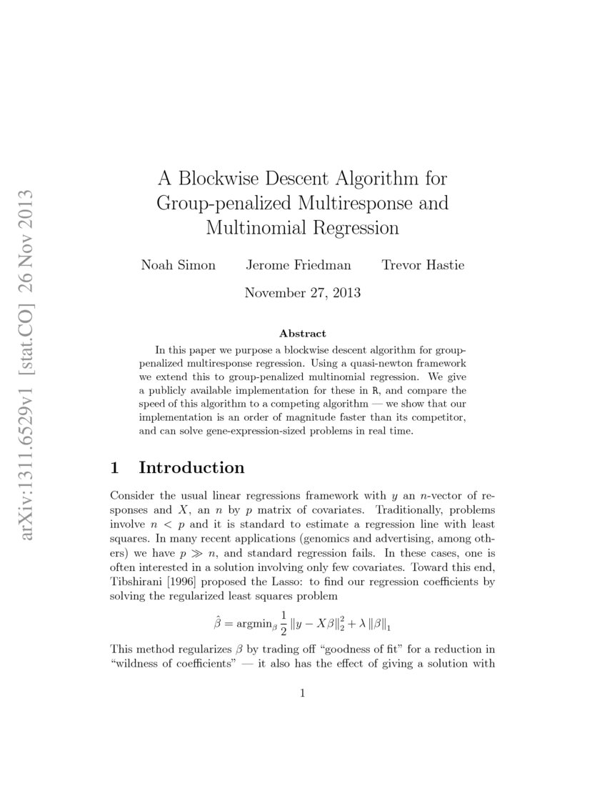 A Blockwise Descent Algorithm for Group-penalized Multiresponse and Multinomial Regression | DeepAI