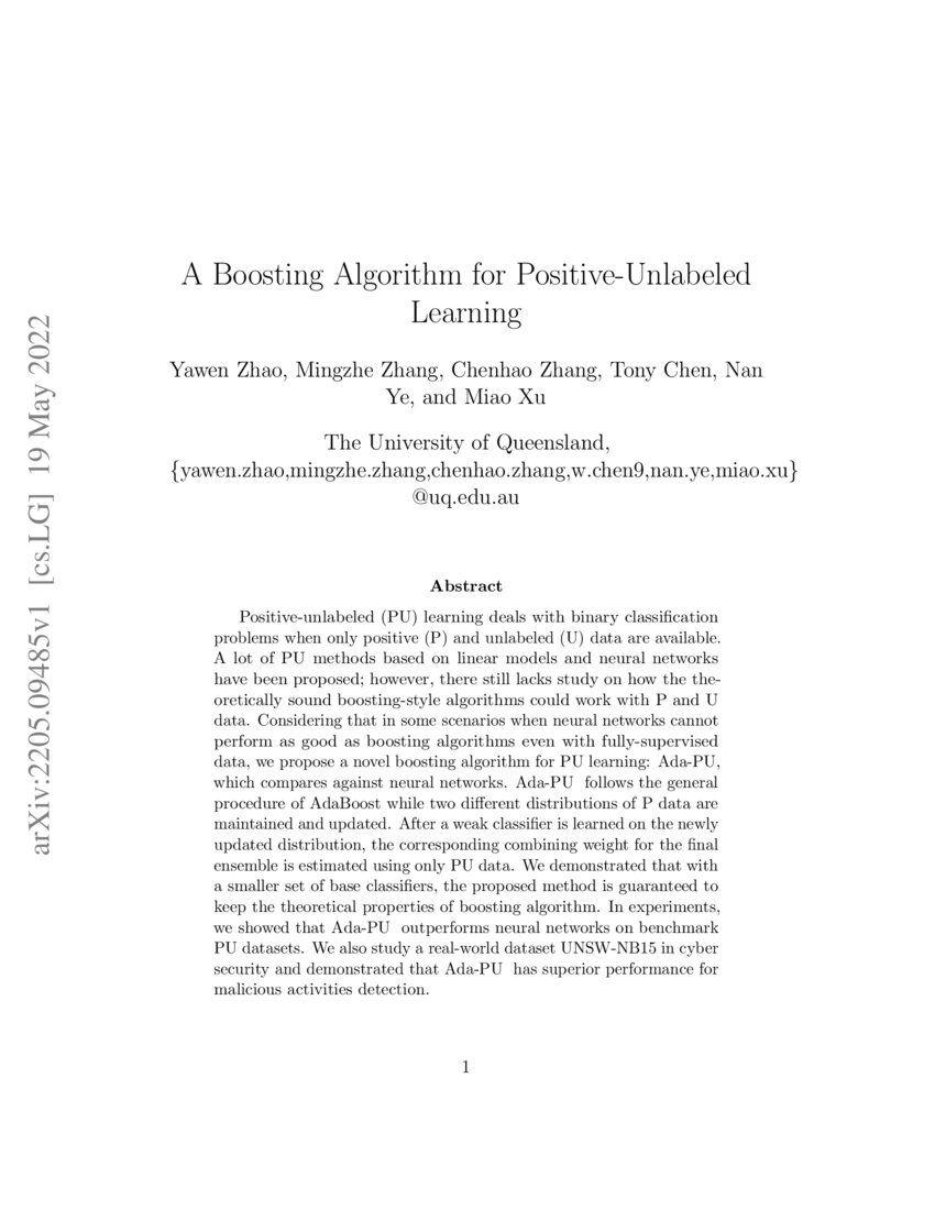 A Boosting Algorithm For Positive Unlabeled Learning Deepai