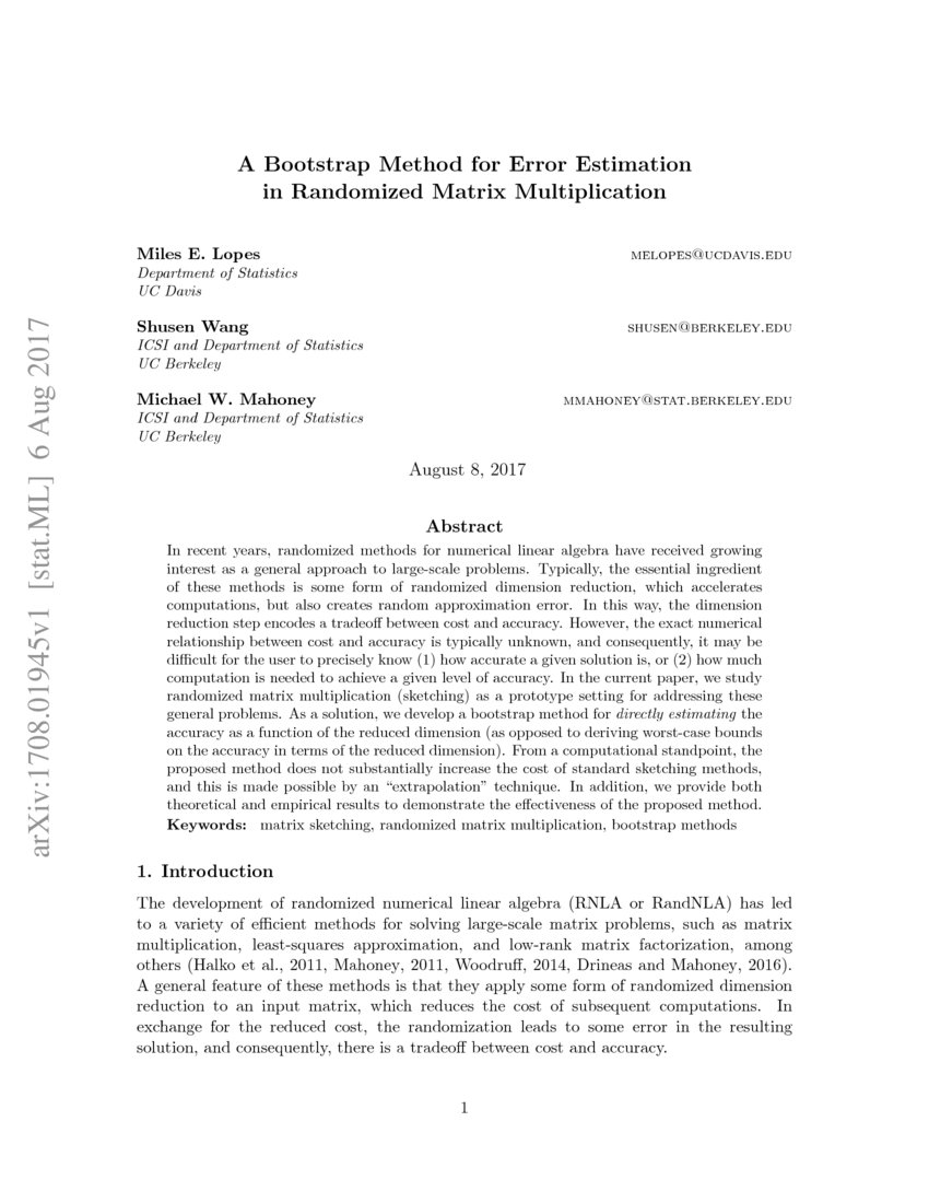 A Bootstrap Method for Error Estimation in Randomized Matrix Multiplication | DeepAI