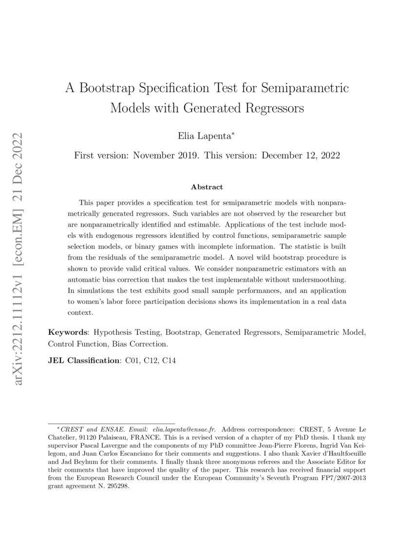 A Bootstrap Specification Test For Semiparametric Models With Generated