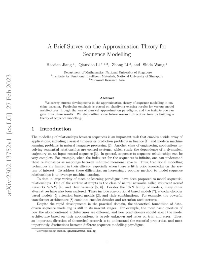A Brief Survey On The Approximation Theory For Sequence Modelling Deepai