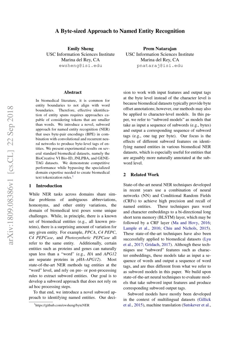 A Byte-sized Approach to Named Entity Recognition | DeepAI