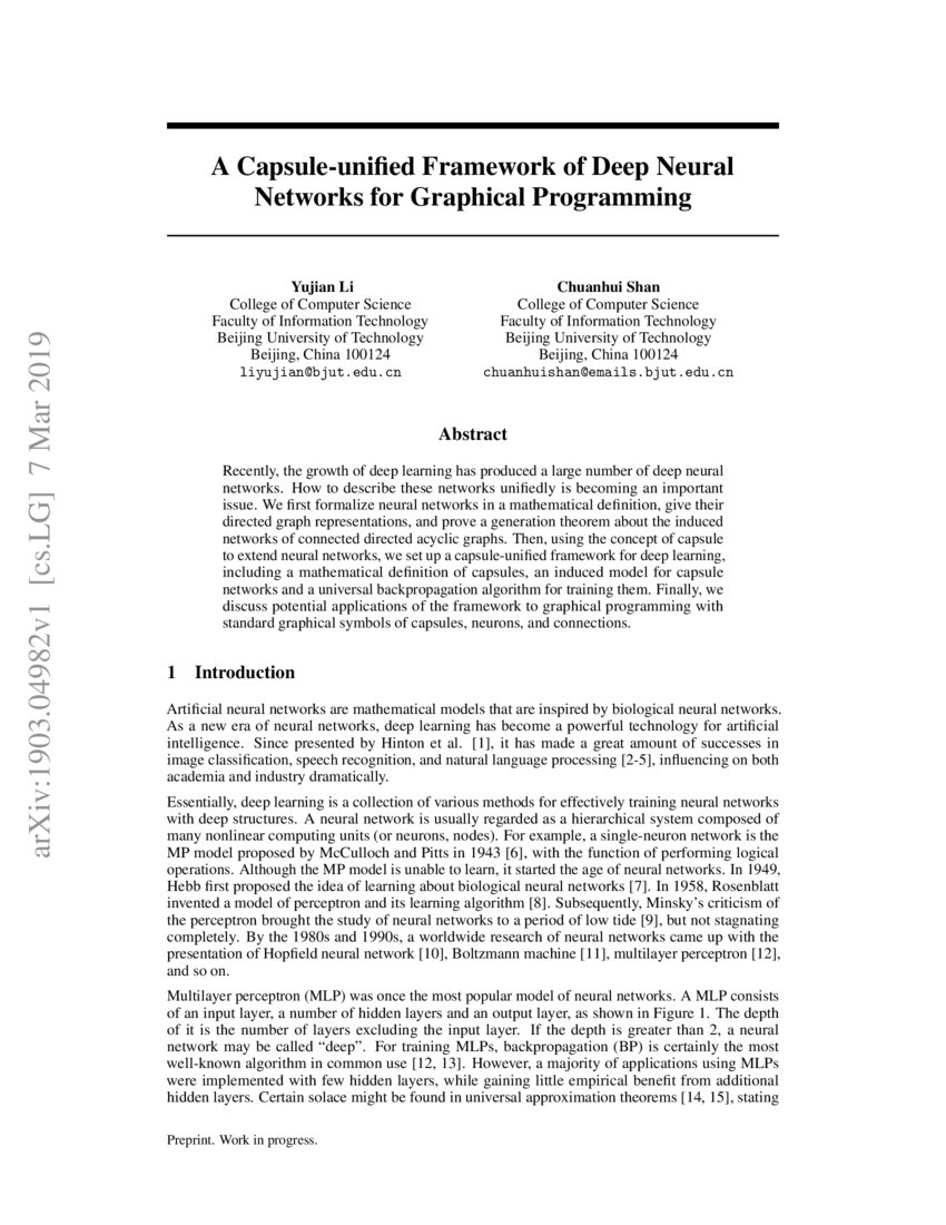 A Capsule Unified Framework Of Deep Neural Networks For Graphical Programming Deepai