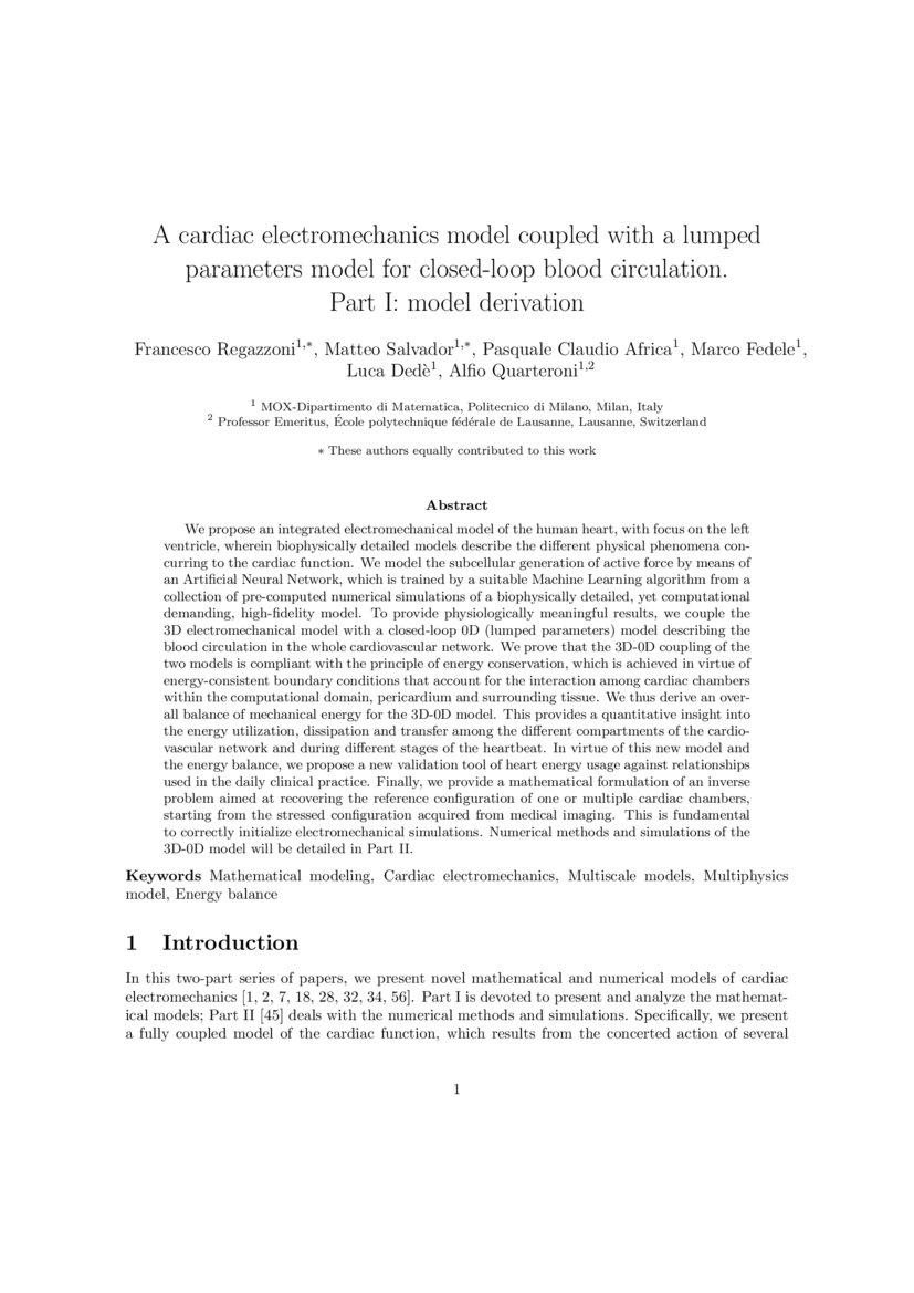 A cardiac electromechanics model coupled with a lumped parameters model for closed-loop blood ...