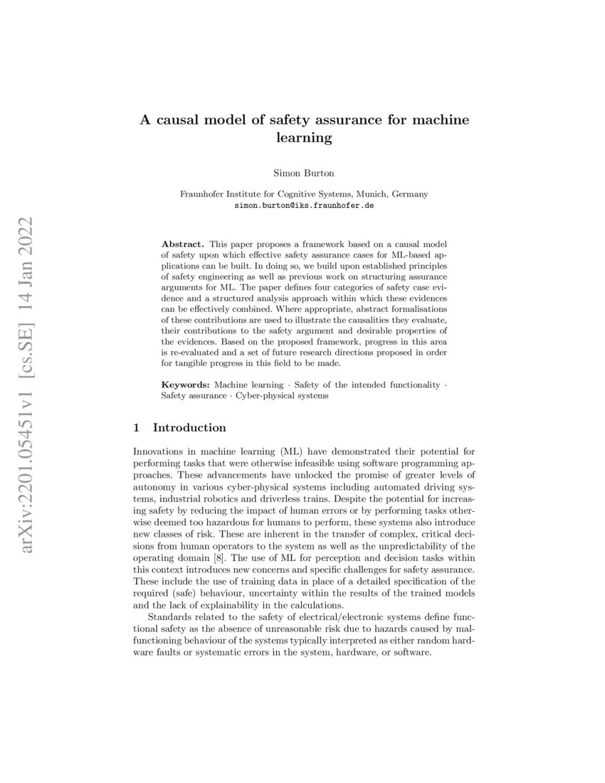 A causal model of safety assurance for machine learning | DeepAI
