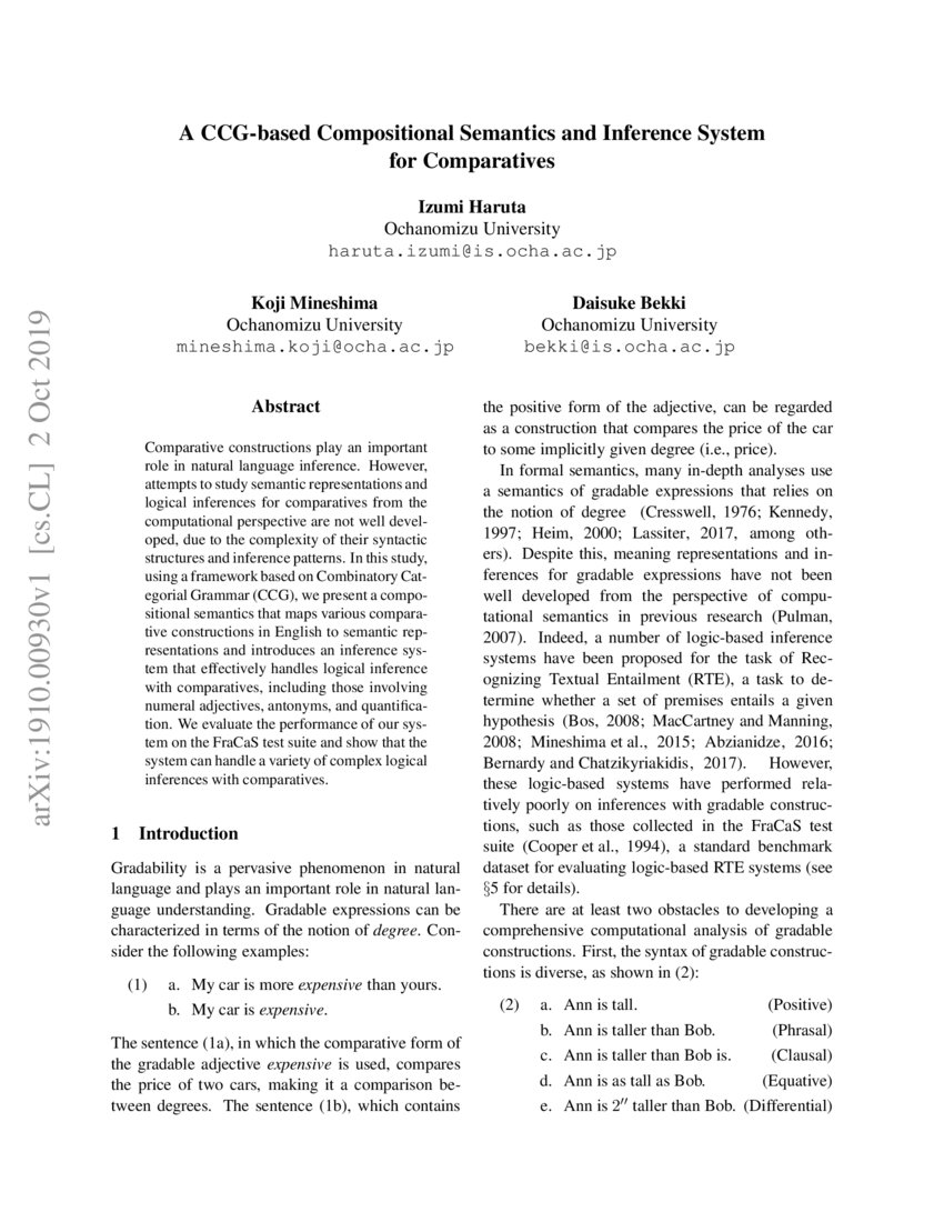 A CCG-based Compositional Semantics and Inference System for Comparatives | DeepAI