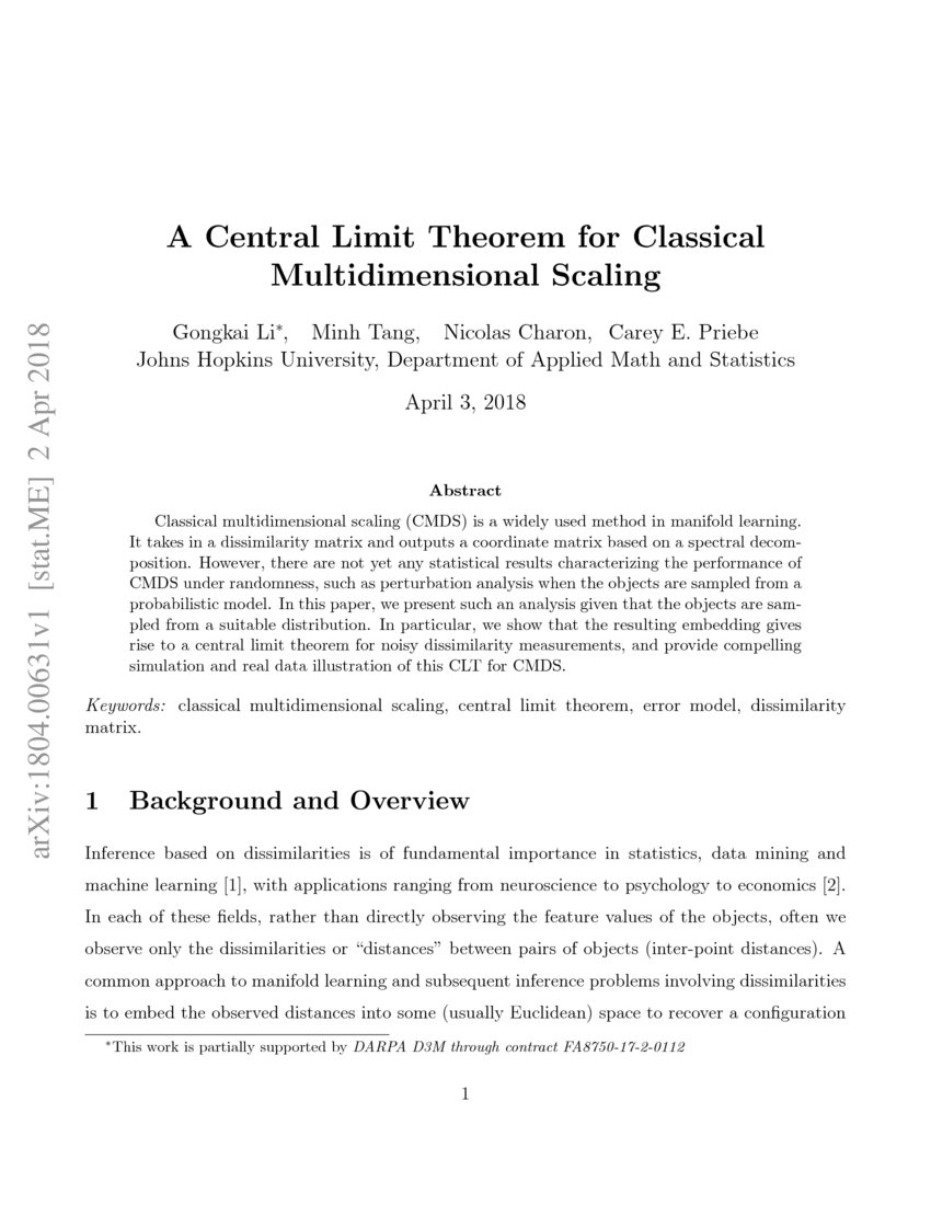 A Central Limit Theorem For Classical Multidimensional Scaling Deepai