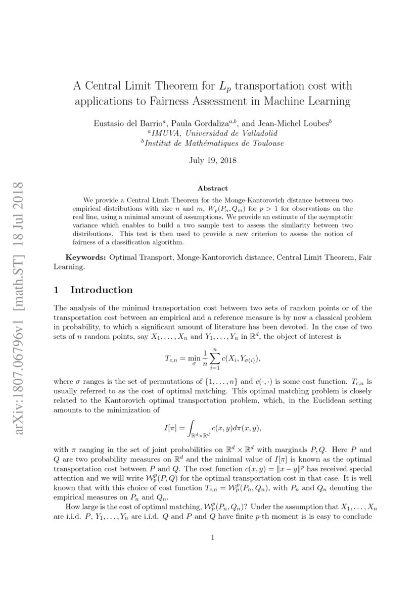 A Central Limit Theorem for L_p transportation cost with applications ...